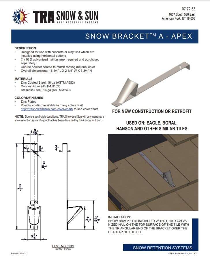 Snow Bracket™ A - Apex | TRA Snow & Sun
