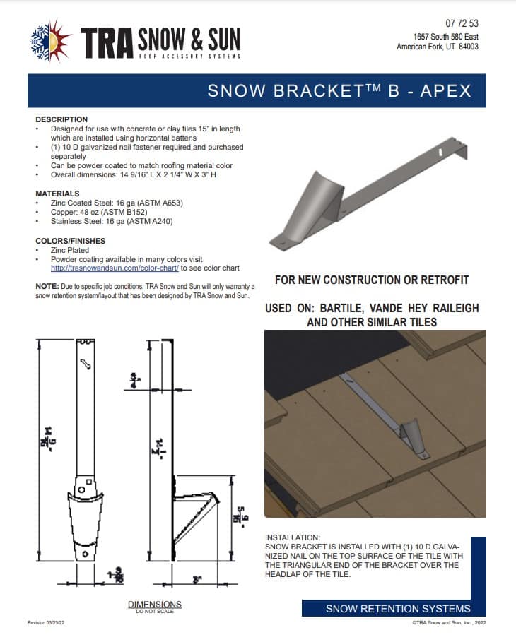 Snow Bracket™ B - Apex | TRA Snow & Sun