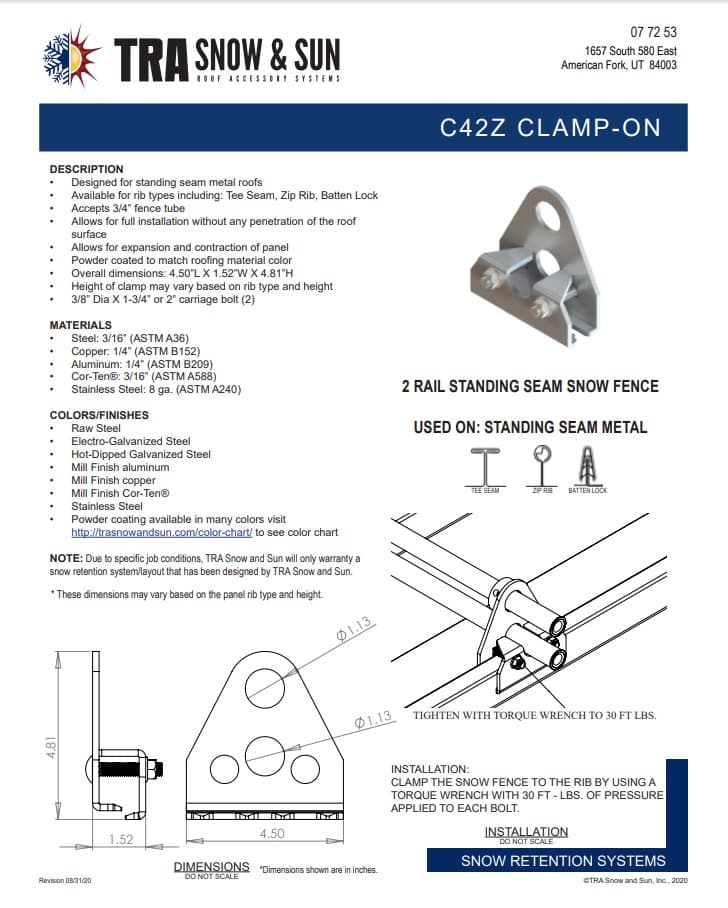 C42Z Clamp-on Snow Guard | TRA Snow & Sun