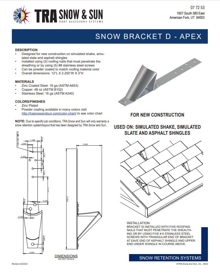 Snow Bracket™ D - Apex | TRA Snow & Sun