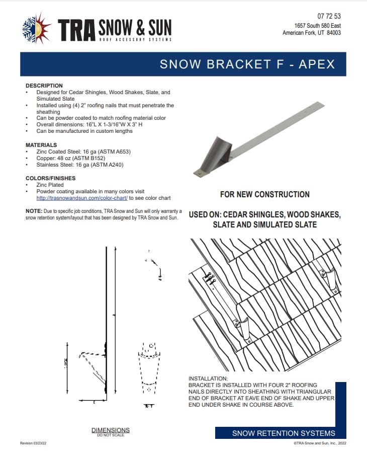 Snow Bracket™ F - Apex | TRA Snow & Sun