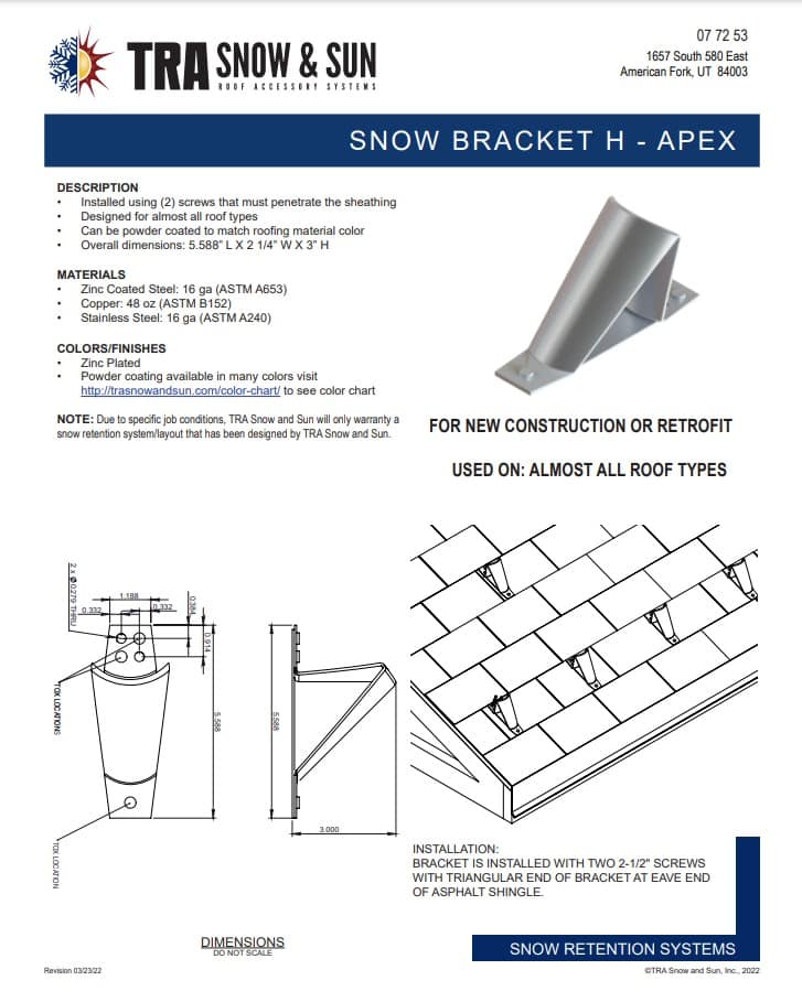 Snow Bracket™ H - Apex - TRA Snow & Sun