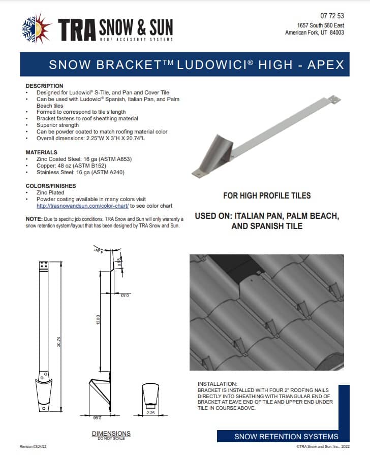 Snow Bracket™ Ludowici High Profile-Apex | TRA Snow & Sun