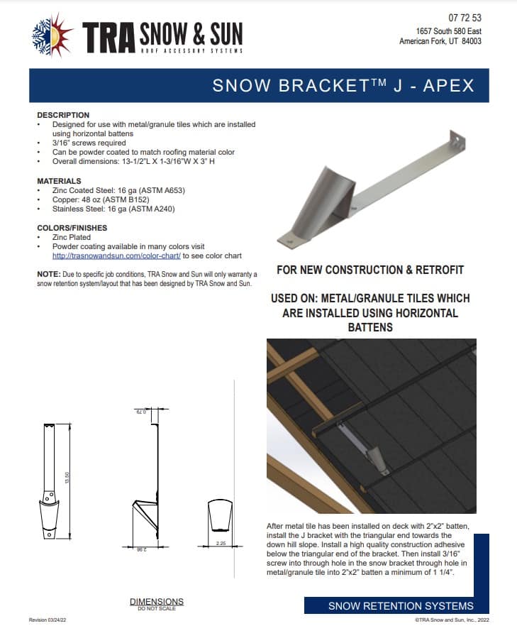 Snow Bracket™ J-Apex | TRA Snow & Sun