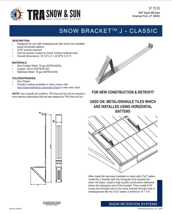 Snow Bracket™ J - Classic | TRA Snow & Sun