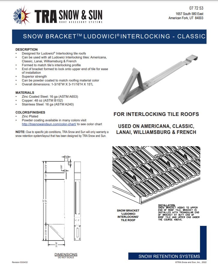 Snow Bracket™ Ludowici Interlocking - Classic | TRA Snow & Sun