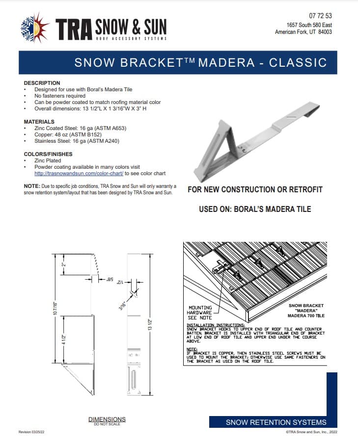 Snow Bracket™ Madera - Classic | TRA Snow & Sun