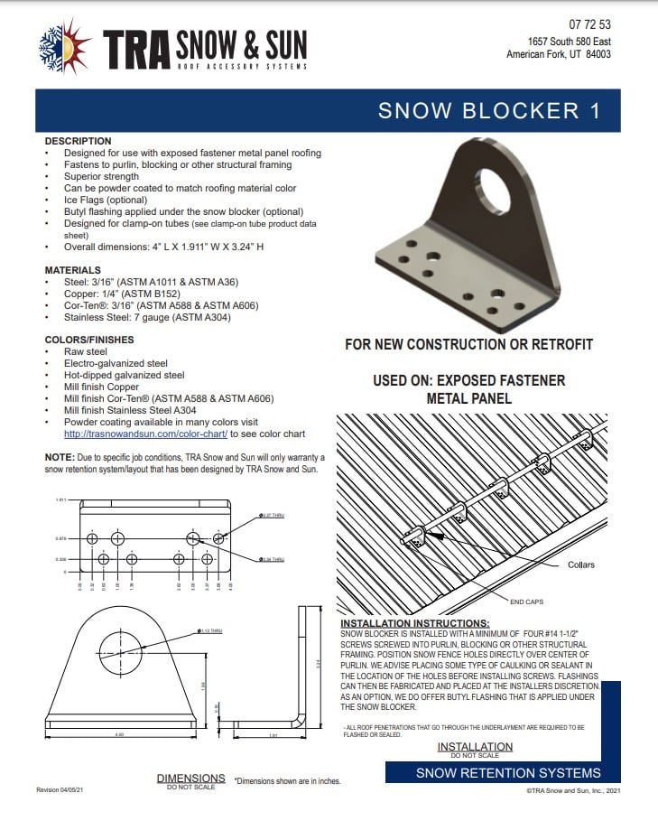 Snow Blocker 1 Deck Mount Snow Fence - TRA Snow & Sun