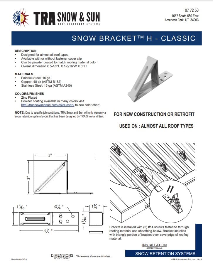 Snow Bracket™ H - Classic - TRA Snow & Sun